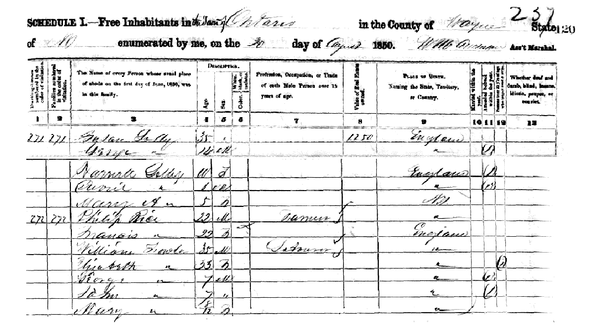 1850 Census Record for Susannah Lolley